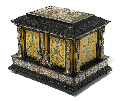 Bonhams : A Renaissance style rosewood, leather and silvered metal ...