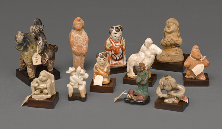 Bonhams : A group of miniature pottery human figures Tang dynasty and later