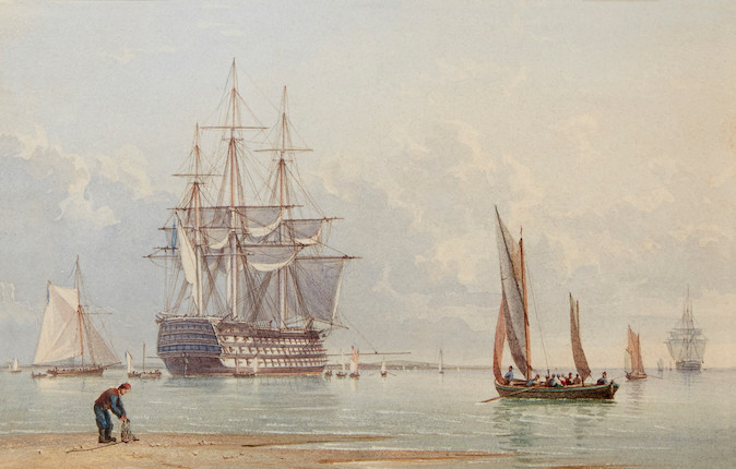Bonhams : William Joy (British, 1803-1867) A British three-decker at ...
