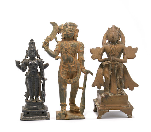 Bonhams : A group of three copper alloy figures India, 18th/19th century