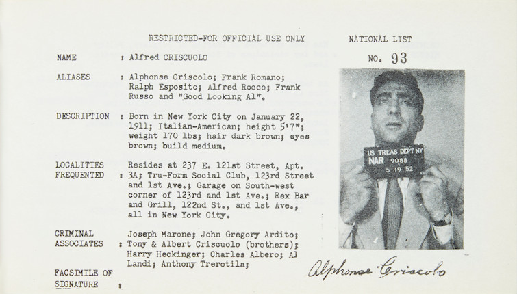 Bonhams : NARCOTICS TRAFFICKING. National List of Persons known to be ...