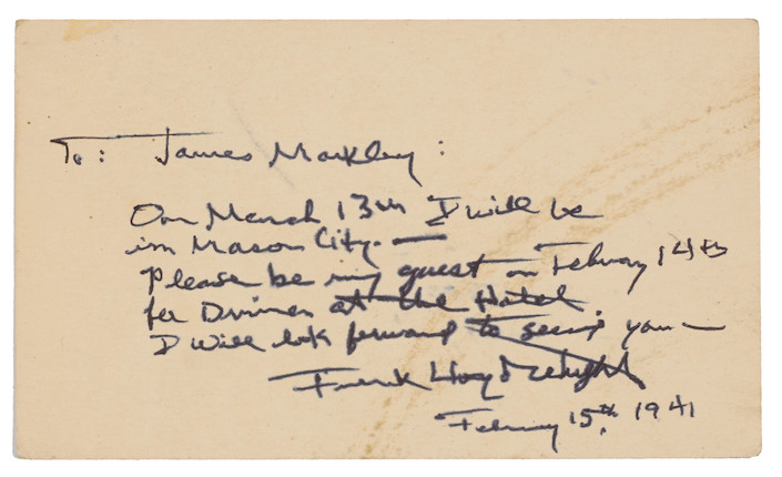 Bonhams : WRIGHT, FRANK LLOYD. 1867-1959. Typed Letter Signed (Frank ...
