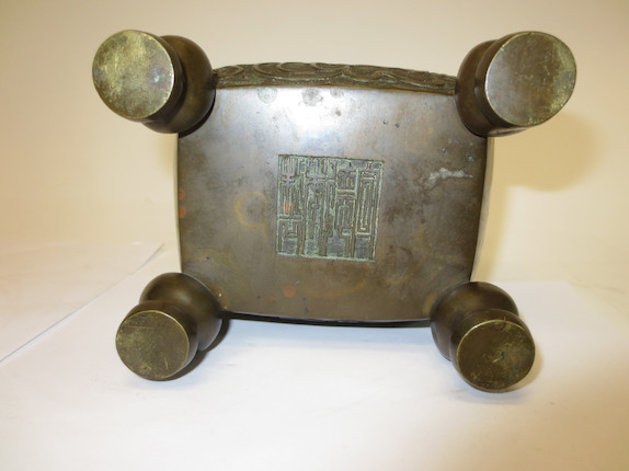 Bonhams : A cast bronze censer, fang ding 18th century
