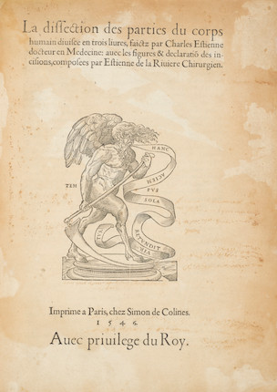 Bonhams : ESTIENNE, CHARLES. 1504-1564. La dissection des parties du ...