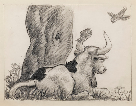Bonhams : A storyboard drawing of Ferdinand from Ferdinand the Bull