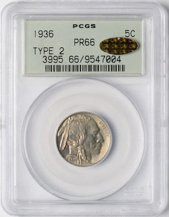 Bonhams : 1936 Type 2 5C PR66 PCGS CAC CAC Sticker. Pronounced golden ...