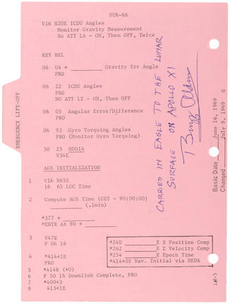 Bonhams : FLOWN APOLLO 11 CHECKLIST SHEET FOR A LUNAR SURFACE ABORT ...