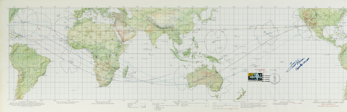 Bonhams : APOLLO 13 EARTH ORBITAL CHART, SIGNED HAS THE ONLY FLIGHT ...