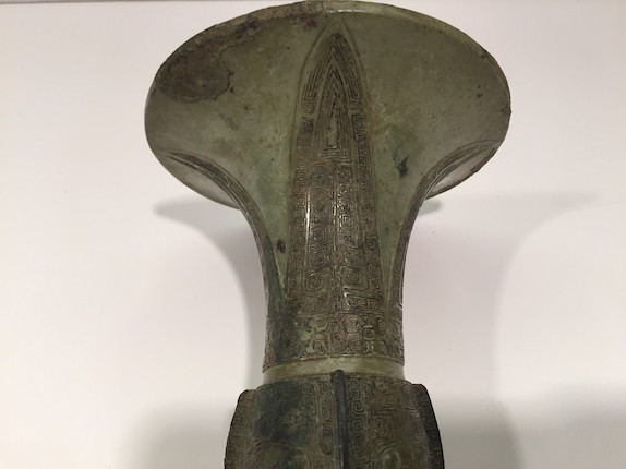 Bonhams : An inscribed archaic bronze ritual wine vessel, gu Late Shang ...