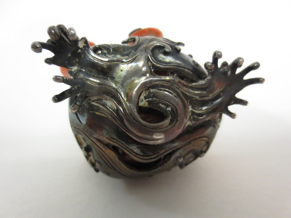Bonhams : A coral and silver netsuke Edo period/Meiji era, 19th century
