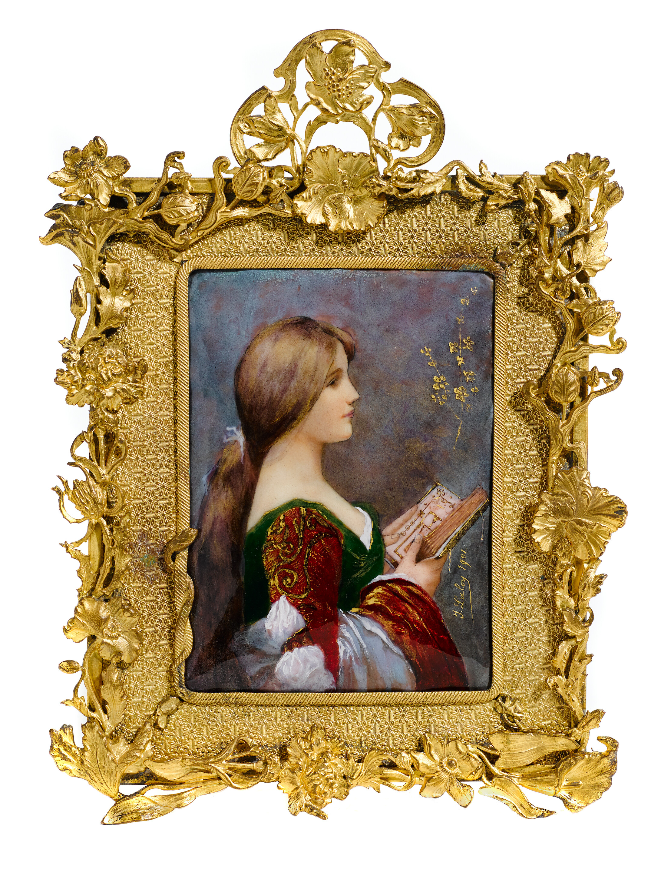 Bonhams : A Limoges enamel panel in gilt bronze frame dated 1901