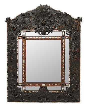 Bonhams : A Continental Baroque style shell inlaid carved oak mirror ...