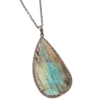 Bonhams : A labradorite, diamond and blackened silver pendant with chain