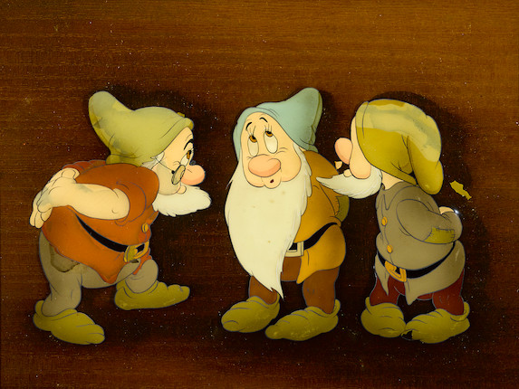 Bonhams : A celluloid of three dwarfs from Snow White and the Seven Dwarfs