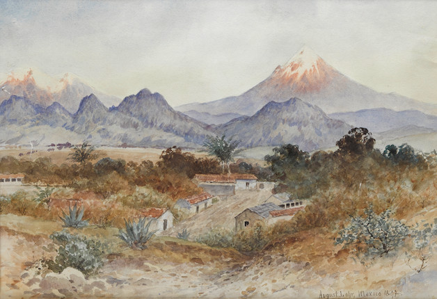 Bonhams : August Löhr (German, 1843-1919) Two views of Popocatepetl ...