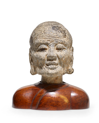 Bonhams : A RARE STONE HEAD OF A LUOHAN 10th-13th century