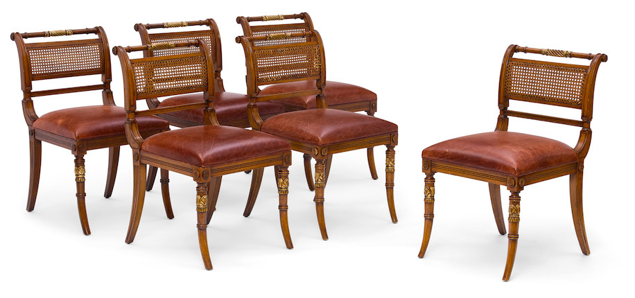 Bonhams A Set Of Six Regency Style Parcel Gilt Mahogany And Cane