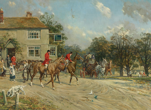Bonhams : Gilbert Scott Wright (British, 1880-1958) The hunt meeting ...