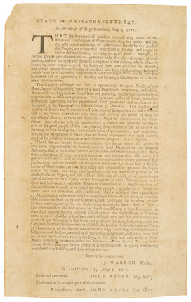 Bonhams : MASSACHUSETTS CONSTITUTION. State of Massachusetts-Bay, In ...