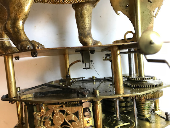 Bonhams : A gilt brass quarter striking Lion Automaton Clock Signed JOH ...