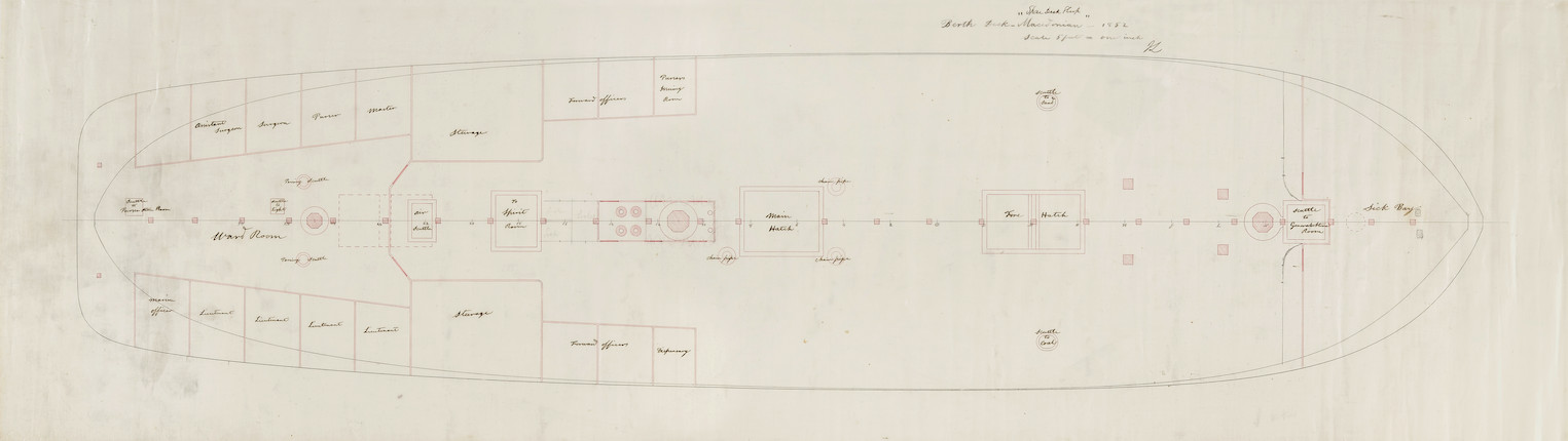 Bonhams : 1852 MANUSCRIPT PLAN OF COMMODORE PERRY'S SHIP, MACEDONIAN ...