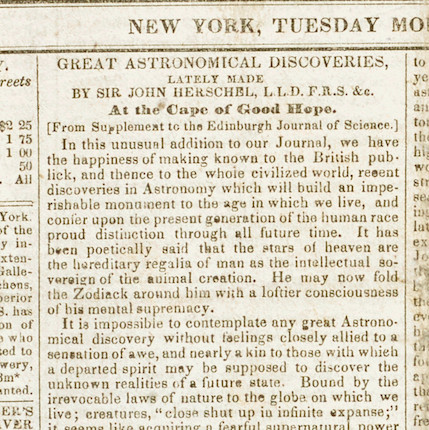 Bonhams : THE GREAT MOON HOAX. The Sun, number 615. New York August 25 ...