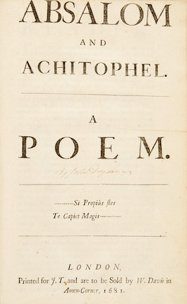 Bonhams : Dryden, John. 1631-1700. Absalom and Achitophel. A Poem WITH ...