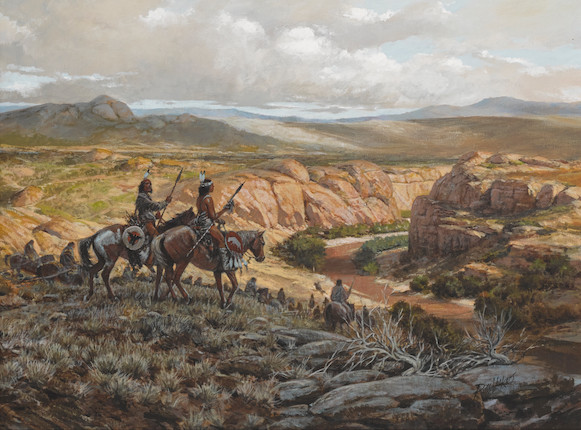 Bonhams : Russ Vickers (1923-1997) The Gathering of Tribes 18 x 24in ...