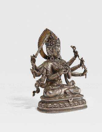 Bonhams : A SILVER FIGURE OF MAHAPRATISARA NEPAL, CIRCA 17TH CENTURY