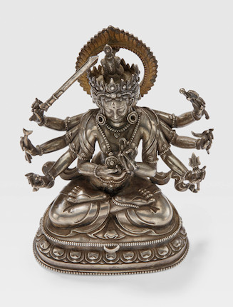 Bonhams : A SILVER FIGURE OF MAHAPRATISARA NEPAL, CIRCA 17TH CENTURY