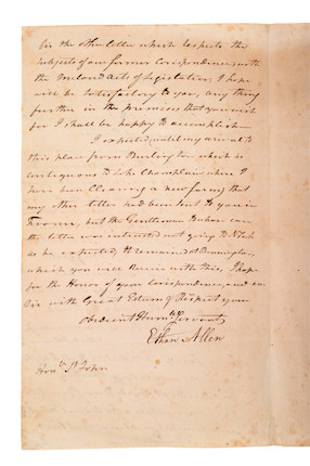 Bonhams : ALLEN, ETHAN. 1738-1789. Autograph Letter Signed (Ethan Allen ...