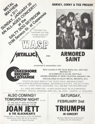 Bonhams : A Metallica And Wasp Concert Salty Dog Skyroom Small Concert ...