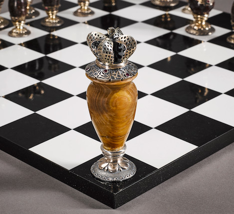 Bonhams : Black Nephrite Jade and Kascholong Opal Chess Set by ...