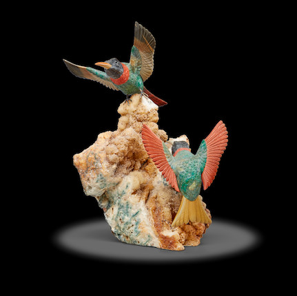 Bonhams : Multi-gemstone Carving of Hummingbirds by Manfred Wild