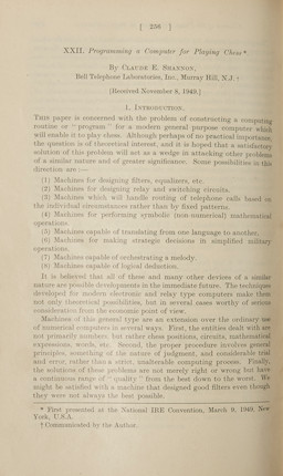 Bonhams : SHANNON, CLAUDE. 1916-2001. Programming a Computer for ...