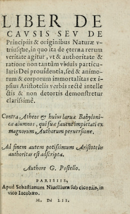 Bonhams : POSTEL, GUILLAUME. 1510-1581. Liber de Causis seu de ...