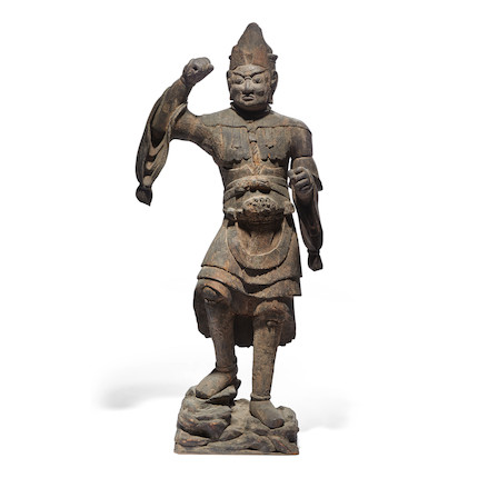 Bonhams : A LARGE WOOD FIGURE OF TAMONTEN Heian period (794-1185), 10th ...