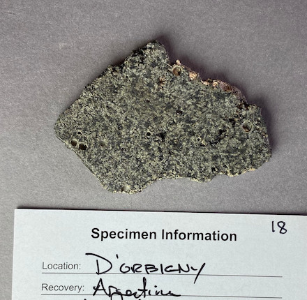 Bonhams : D'Orbigny, an Angrite Meteorite - Complete Polished Slice