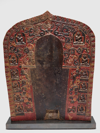 Bonhams : A POLYCHROMED WOOD TORANA WITH TWELVE BODHISATTVAS TIBET ...