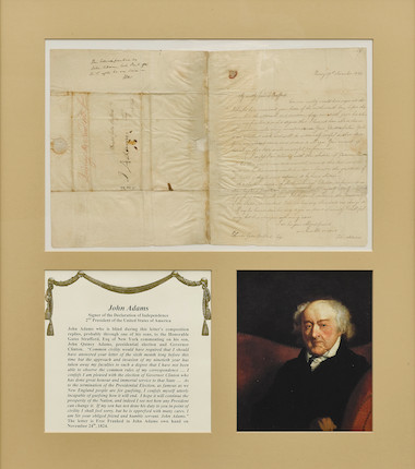 Bonhams : JOHN ADAMS TO HORATIO GATES SPAFFORD ON HIS SON'S ELECTION TO ...