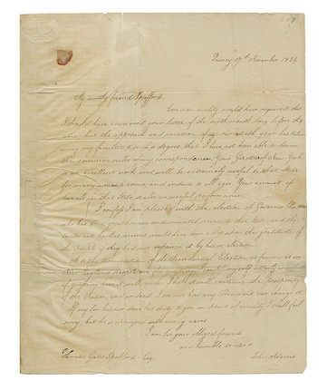 Bonhams : JOHN ADAMS TO HORATIO GATES SPAFFORD ON HIS SON'S ELECTION TO ...