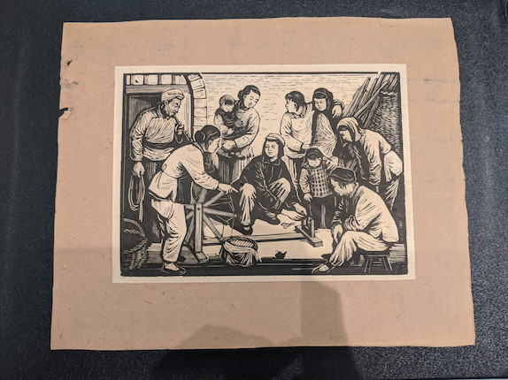 Bonhams : A GROUP OF FOUR YAN'AN WOODBLOCK PRINTS Gu Yuan (1919-1996 ...