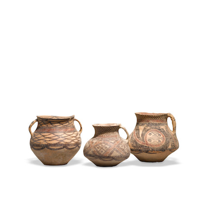 Bonhams : A GROUP OF THREE PAINTED POTTERY JARS Neolithic period ...
