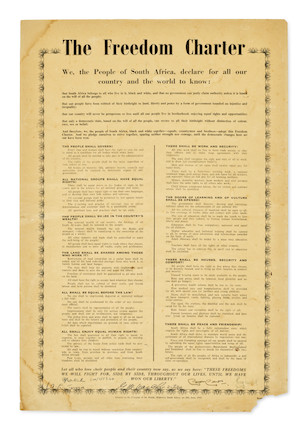 Bonhams : A SIGNED COPY OF THE FREEDOM CHARTER OF SOUTH AFRICA. Printed ...