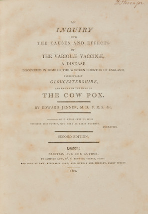 Bonhams : JENNER, EDWARD. 1749-1823. An Inquiry into the Causes and ...