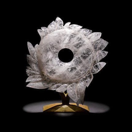 Bonhams : Carved Rock Crystal Quartz Bi Disc with Stand