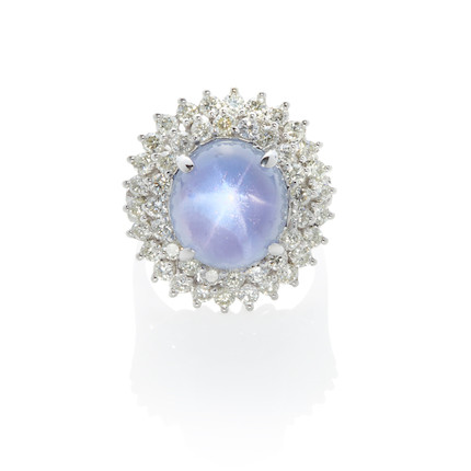 Bonhams : AN 18K WHITE GOLD, STAR SAPPHIRE AND DIAMOND RING