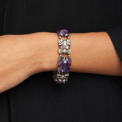 Bonhams : WILLIAM SPRATLING A SILVER AND AMETHYST FROG BRACELET, CIRCA 1940
