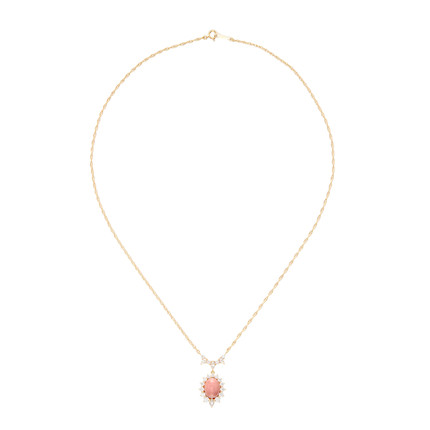 Bonhams : A PINK CONCH PEARL AND DIAMOND NECKLACE, MIKIMOTO