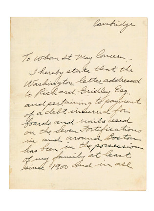 Bonhams : WASHINGTON, GEORGE. 1732-1799. Letter Signed (Go Washington ...